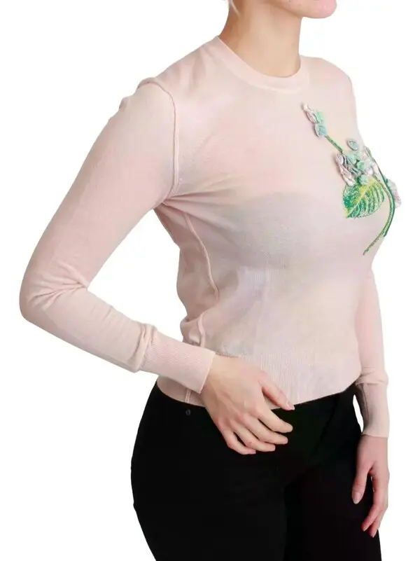 Dolce & Gabbana Floral Embroidered Cashmere Sweater - Pink