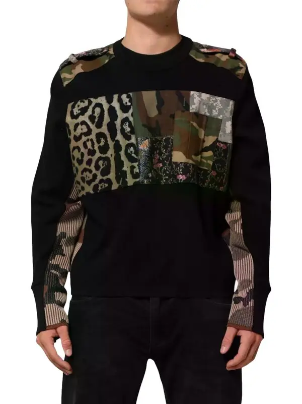 Dolce & Gabbana Patchwork Crew Neck Sweater - Black