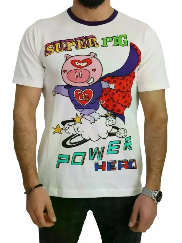Dolce & Gabbana 2019 Super Pig Power Hero Cotton T-shirt - White