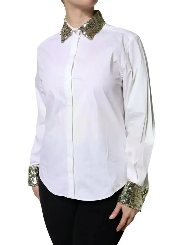 Dolce & Gabbana Cotton Sequin Embellished Shirt - White