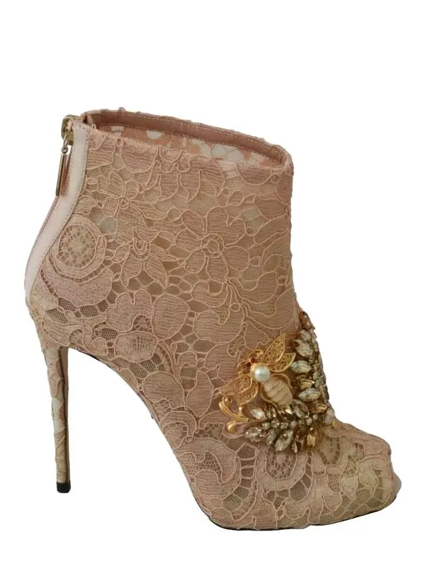 Dolce & Gabbana Embellished Lace Ankle Boots - Pink
