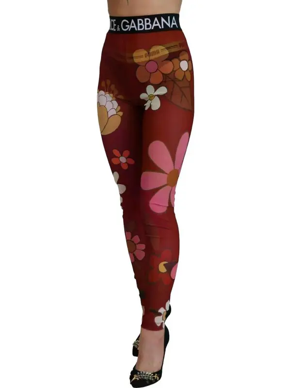 Dolce & Gabbana Floral-print Mesh Leggings - Red
