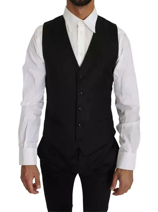 Dolce & Gabbana Wool V-neck Waistcoat - Black