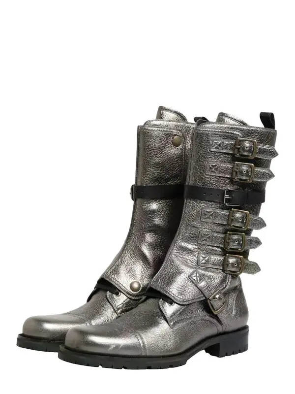 Dolce & Gabbana Silver-tone Leather Buckle-fastening Combat Boots - Grey