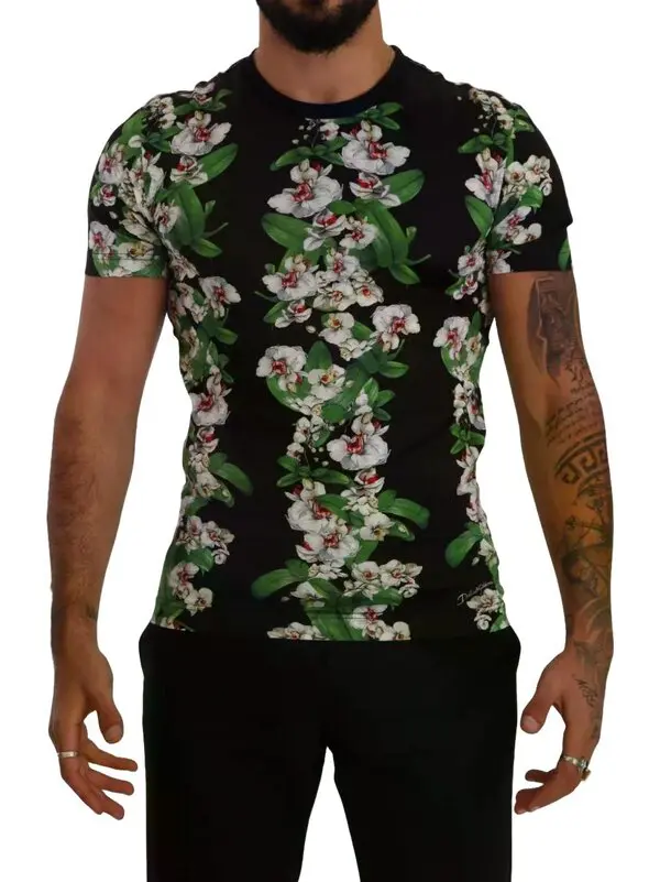 Dolce & Gabbana Orchid-print T-shirt - Black