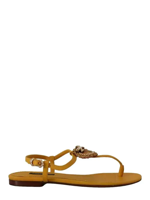 Dolce & Gabbana Devotion Embellished Leather Sandals - Yellow