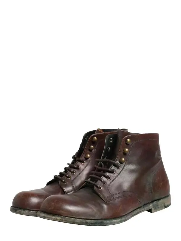 Dolce & Gabbana Lace-up Leather Ankle Boots - Brown