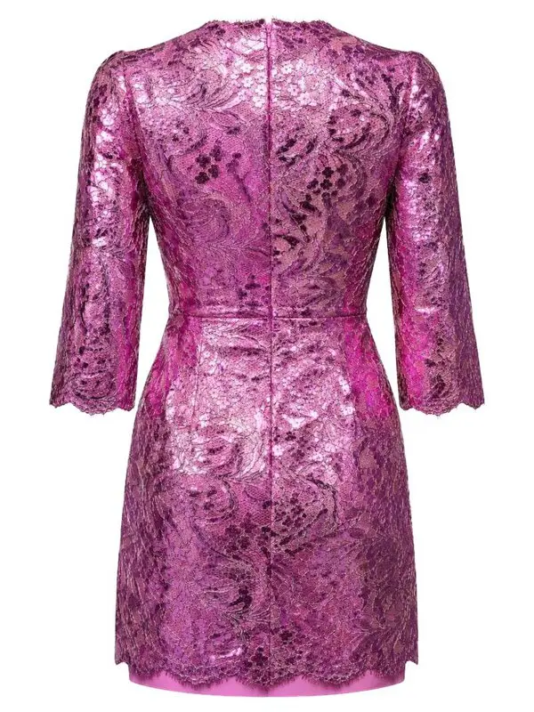 Dolce & Gabbana Metallic Floral Lace Mini Dress - Pink