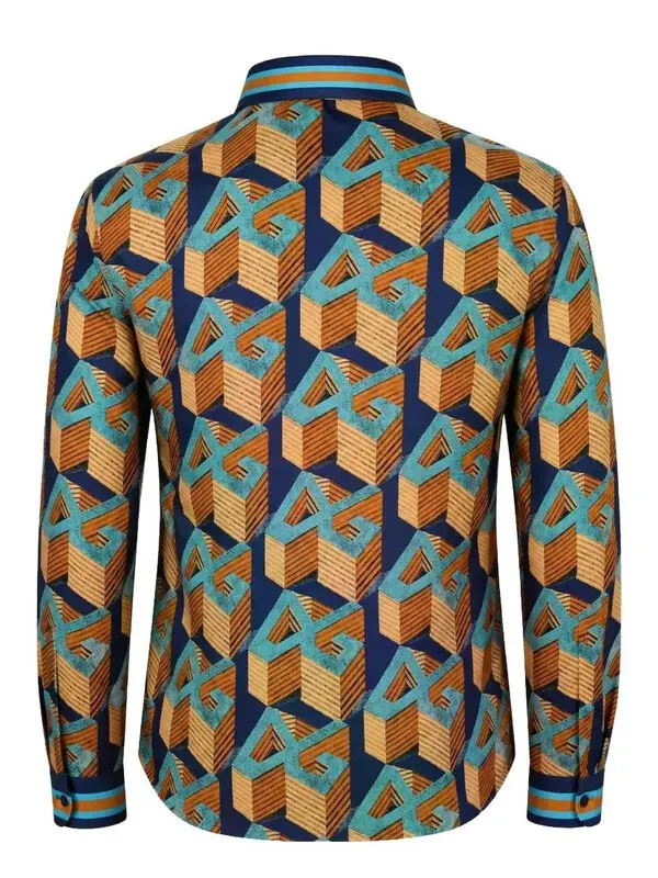 Dolce & Gabbana Multicolor Dg Logo Silk Shirt - Blue