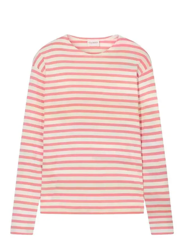 Closed Horizontal Stripe Long Sleeve T-shirt - Pink