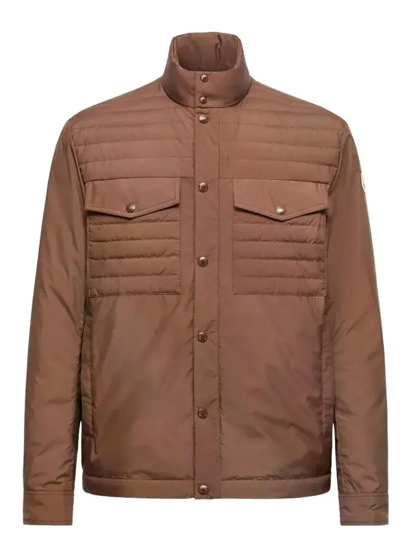 Moncler Quilted Jacket With Logo Patch - Brown