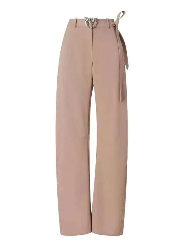 Pinko Love Birds Buckle Belted Wide Leg Trousers - Neutrals