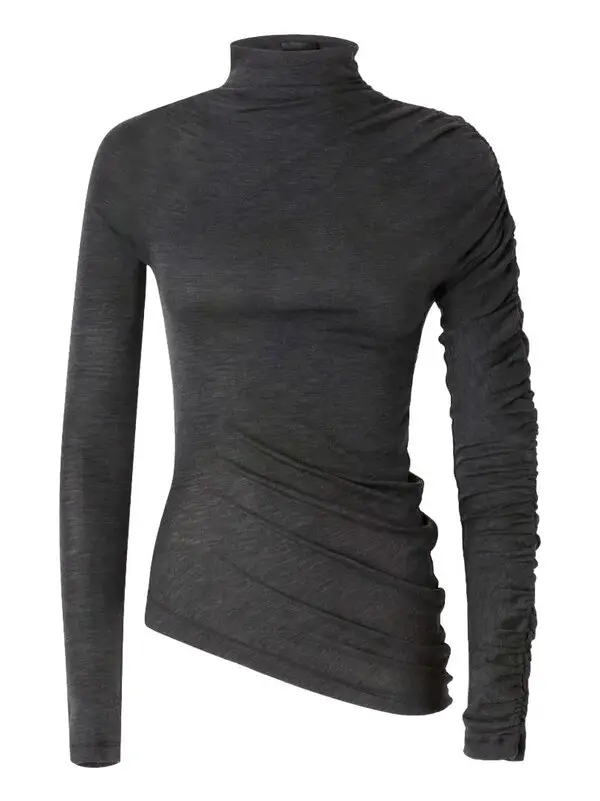 Pinko Ruched Asymmetric High Neck Long Sleeve Top - Grey