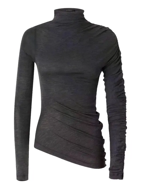 Pinko Ruched Asymmetric High Neck Long Sleeve Top - Grey