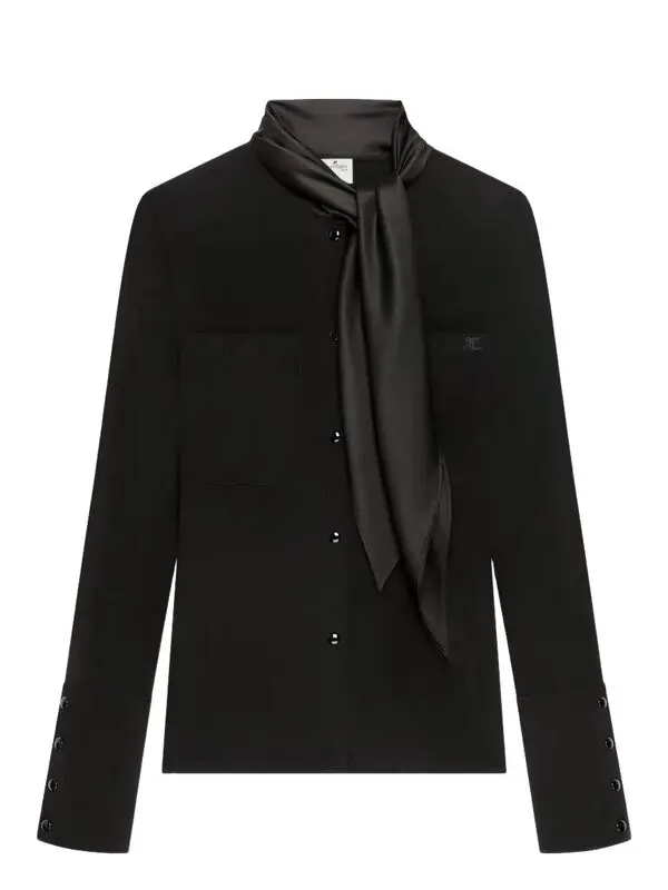 COURREGES Satin-scarf Jersey Shirt - Black
