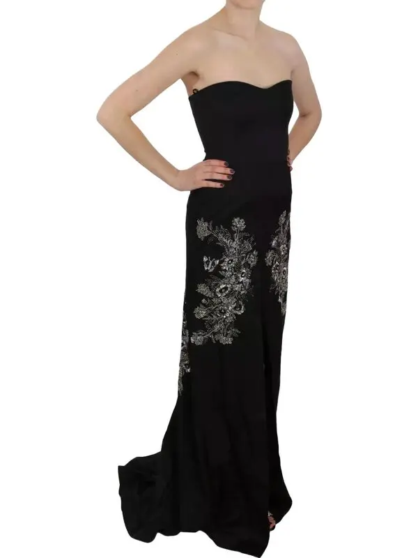 John Richmond Floral Embroidered Sequined Maxi Dress - Black