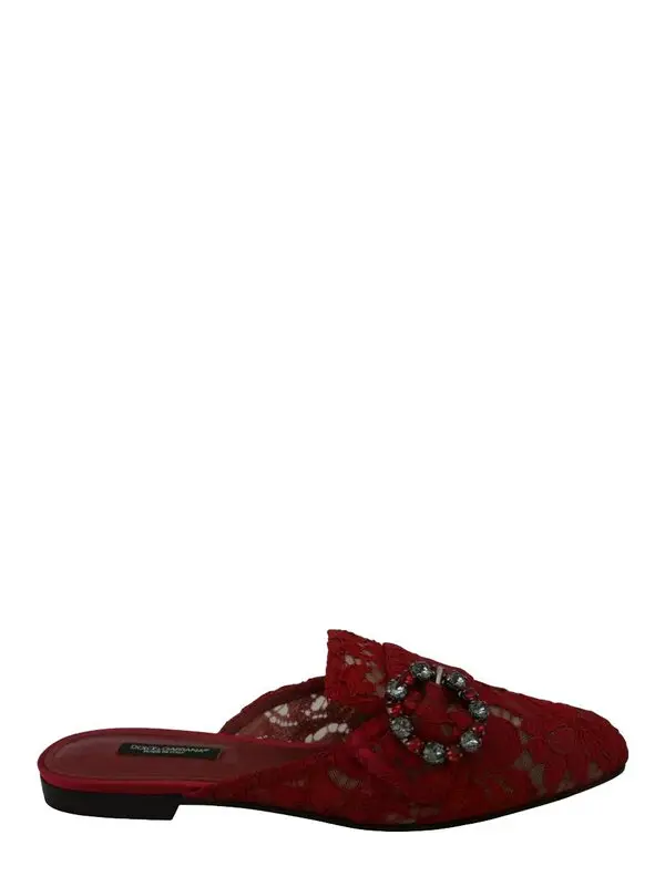 Dolce & Gabbana Embellished Lace Mules - Red