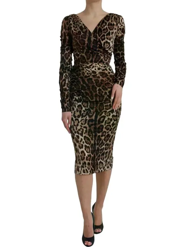 Dolce & Gabbana Leopard-print Charmeuse Midi Dress - Neutrals