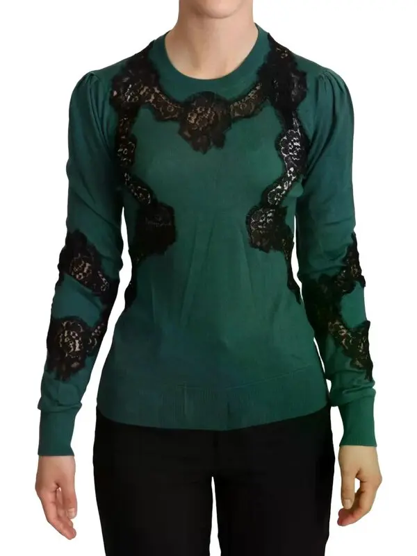 Dolce & Gabbana Lace-trim Puff-sleeve Sweater - Green