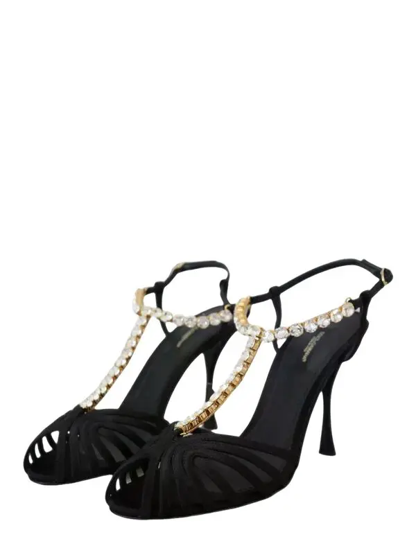 Dolce & Gabbana Embellished T-strap Sandals - Black
