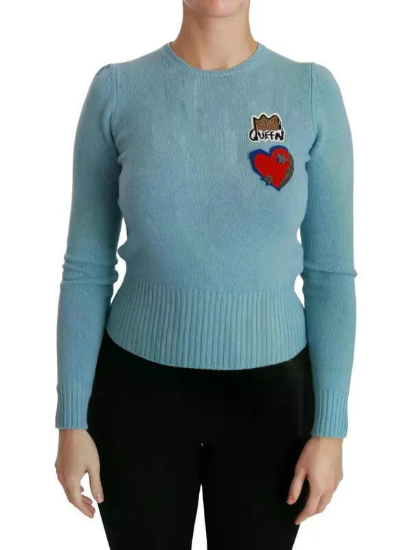 Dolce & Gabbana Heart Patch Slim-fit Cashmere Sweater - Blue