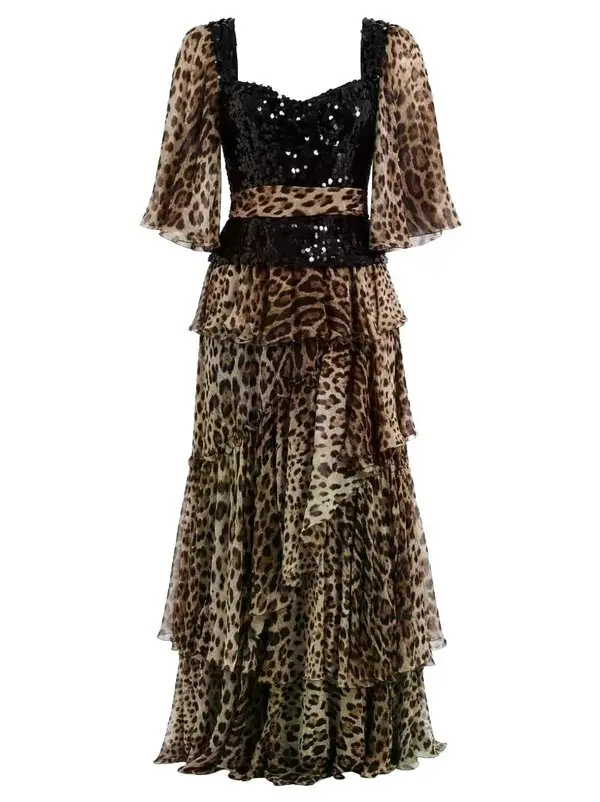 Dolce & Gabbana Sequin-embellished Leopard-print Maxi Dress - Neutrals