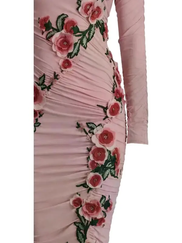 Dolce & Gabbana One-shoulder Floral Embroidered Maxi Dress - Pink