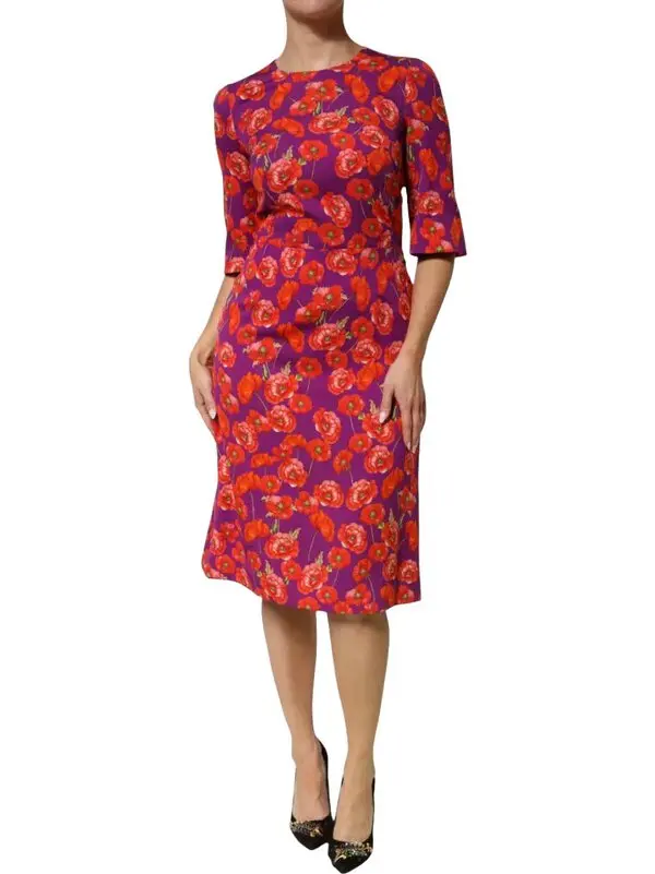 Dolce & Gabbana Floral Print Silk Dress - Purple