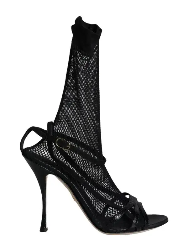 Dolce & Gabbana Mesh-panelled Leather Stiletto Sandals - Black