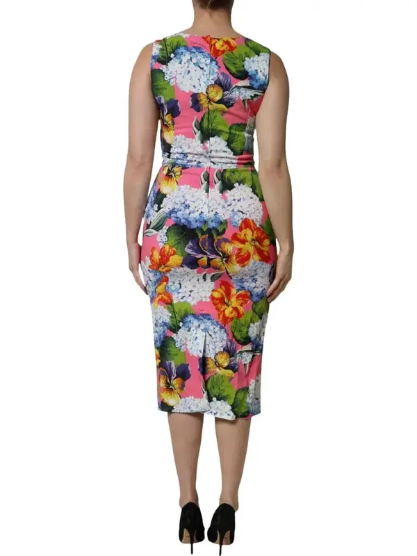 Dolce & Gabbana Sleeveless Floral Print Midi Dress - Pink