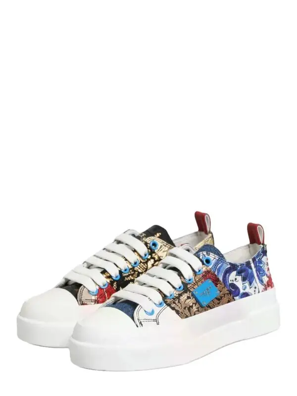 Dolce & Gabbana Patchwork Brocade Sneakers - Red
