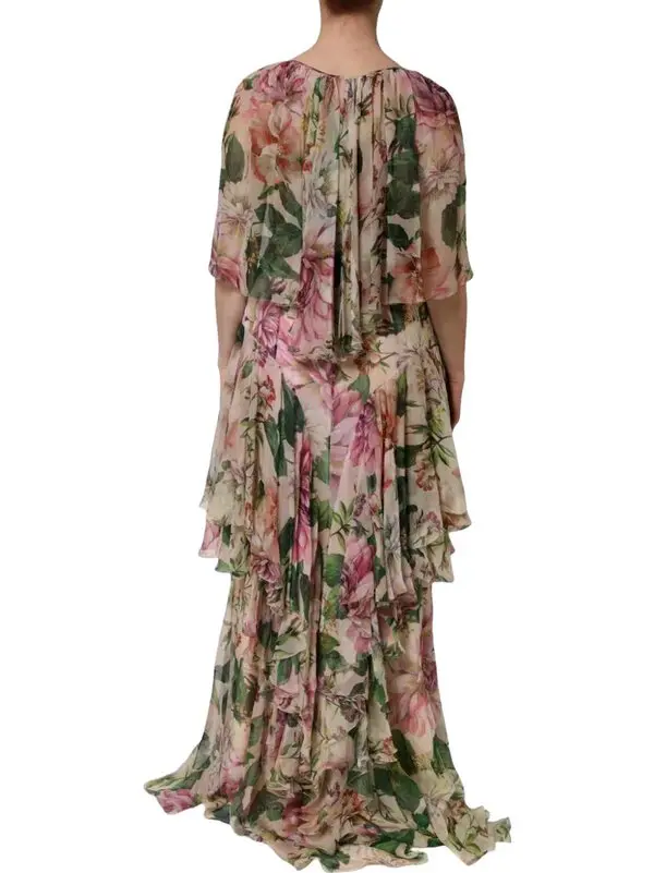 Dolce & Gabbana Floral Print Tiered Maxi Dress - Neutrals