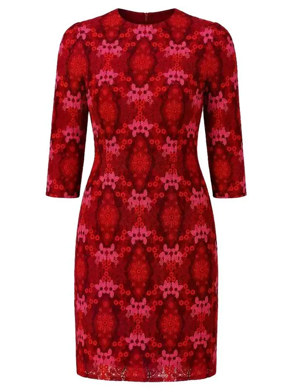 Dolce & Gabbana Floral-lace Three-quarter Sleeve Dress - Red