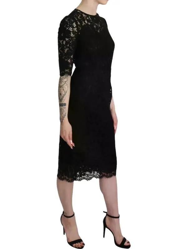 Dolce & Gabbana Floral-lace Sheath Midi Dress - Black