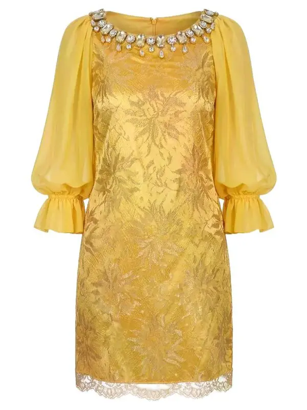 Dolce & Gabbana Crystal-embellished Floral Lace Mini Dress - Yellow