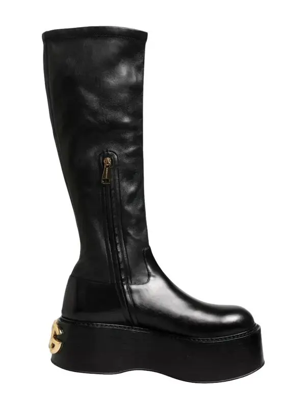Dolce & Gabbana Leather Platform Boots - Black