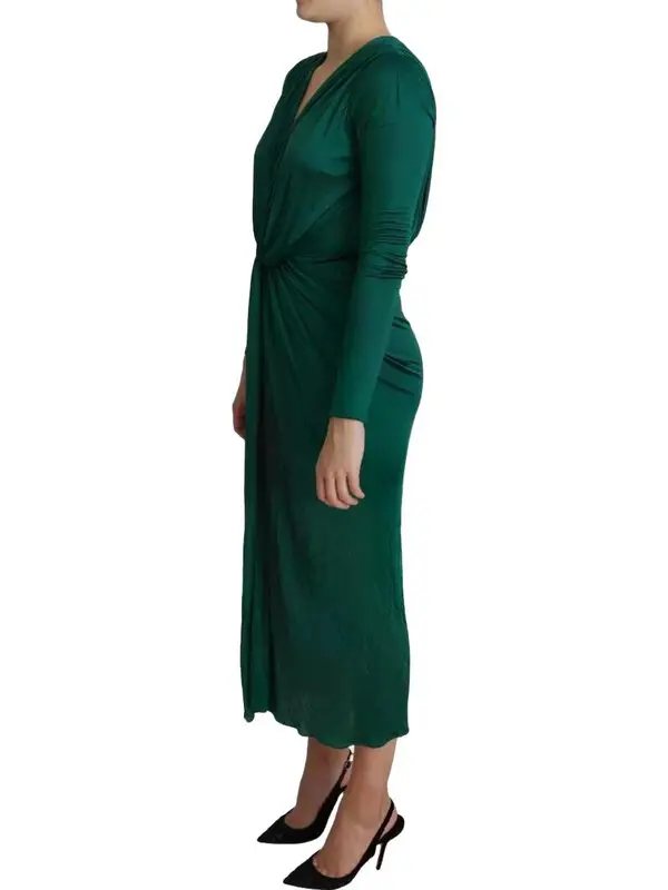 Dolce & Gabbana Long-sleeved V-neck Midi Dress - Green