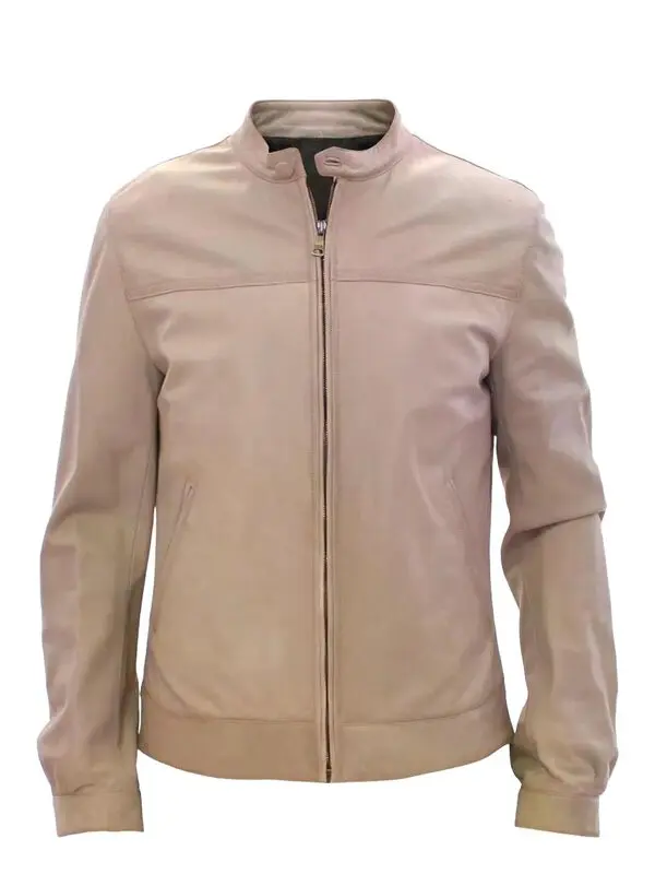 Dolce & Gabbana Leather Jacket With Mandarin Collar - Neutrals