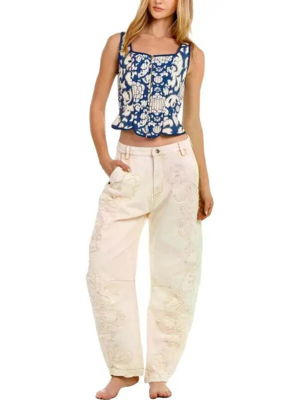 Agua Bendita Fallon Floral Embroidered Trousers - Neutrals
