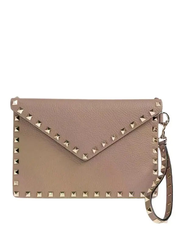 Valentino Garavani Rockstud Leather Clutch Bag - Neutrals