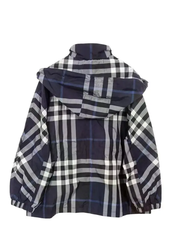 Burberry Checked Hooded Jacket - Blue