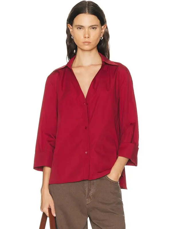 TWP V-neck Relaxed Poplin Top - Karanda Red