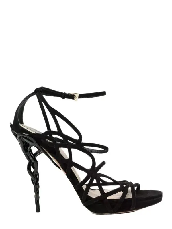 Dior Leather Suede Strappy Cage Sandals - Black