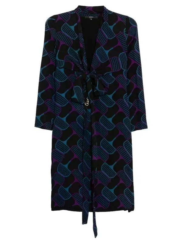 Gucci Silk Horsebit Print V-neck Long Sleeve Dress - Black