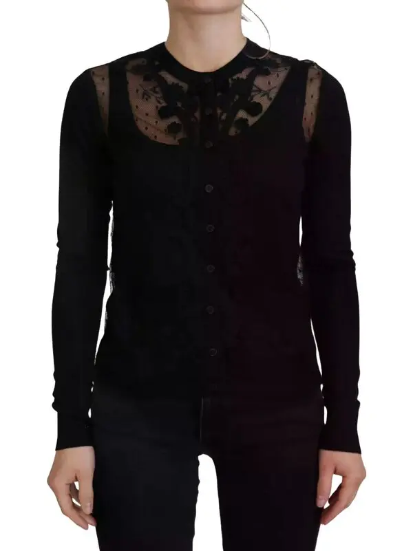 Dolce & Gabbana Lace Floral Appliqué Cardigan - Black