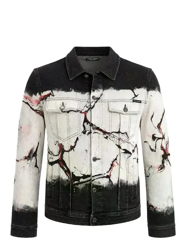 Dolce & Gabbana Marble-print Denim Jacket - White