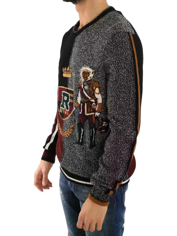Dolce & Gabbana Royal Crest Intarsia Knit Crewneck Sweatshirt - Black