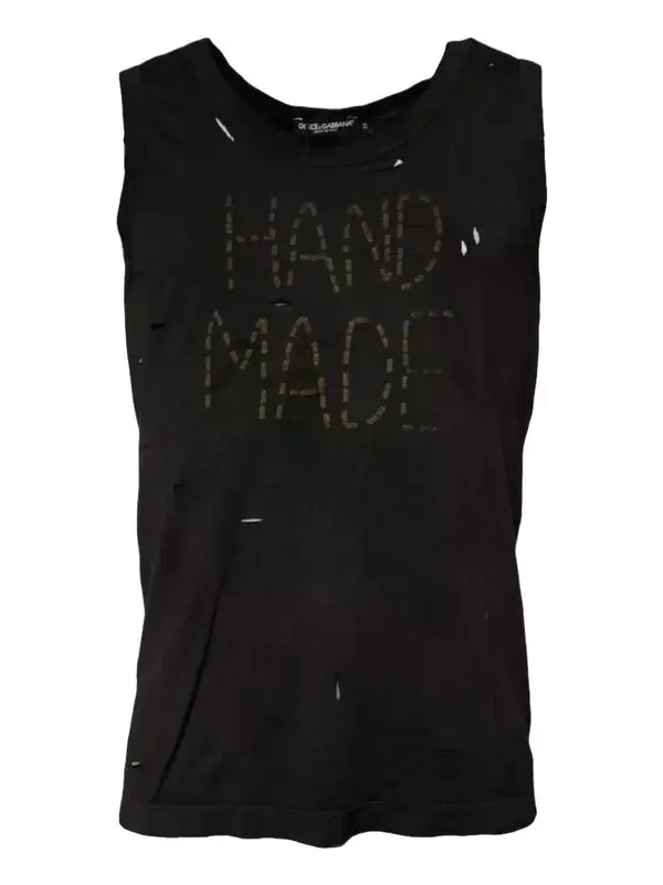 Dolce & Gabbana Distressed-effect Embroidered Tank - Black