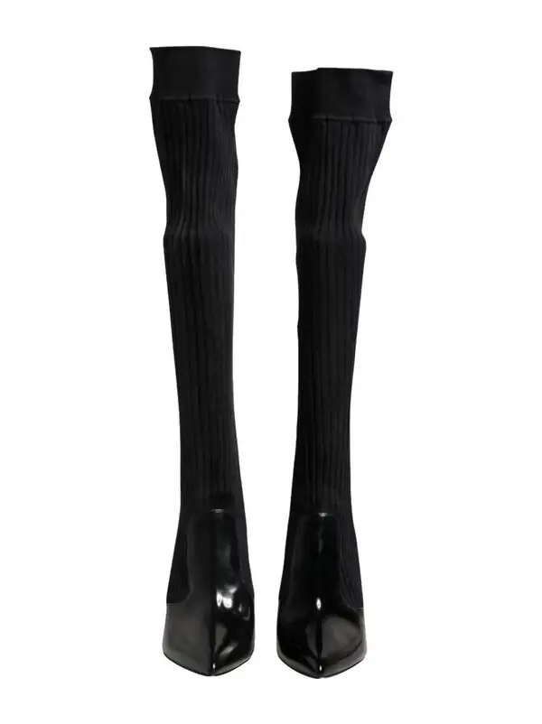 Dolce & Gabbana Leather Ribbed-knit Boots - Black