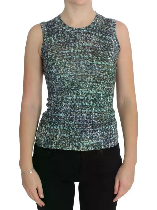 Dolce & Gabbana Abstract Print Sleeveless Fine Knit Top - Blue